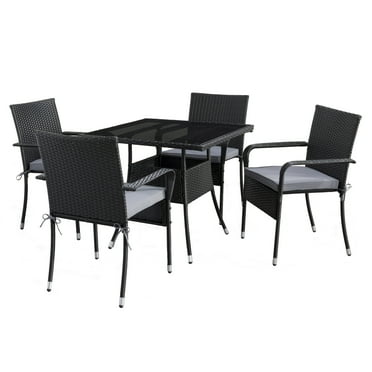 Gideon Outdoor 5 Piece Industrial Acacia Wood and Wicker Square Dining ...