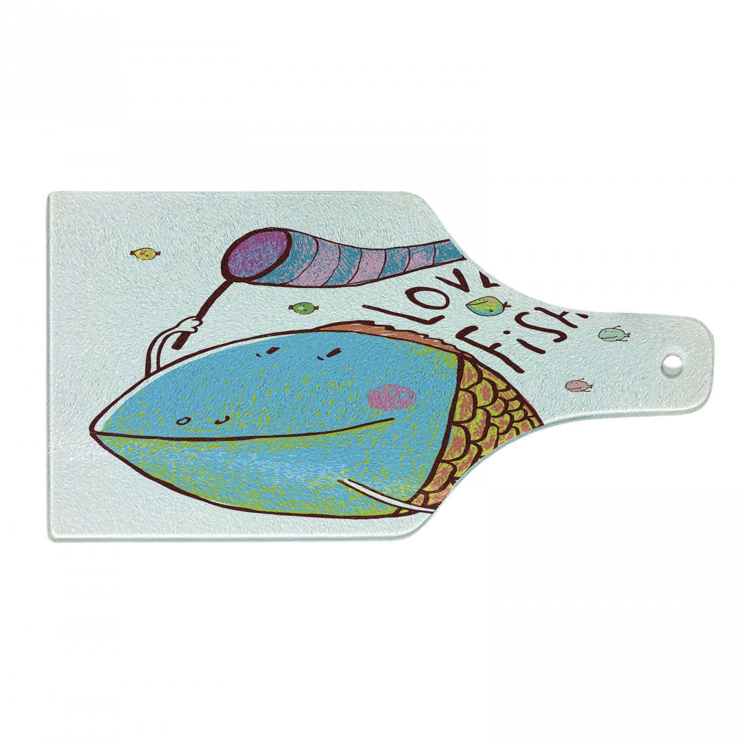 Fishing Cutting Board, Large Fat Fish Holding a Flag with Love Words ...