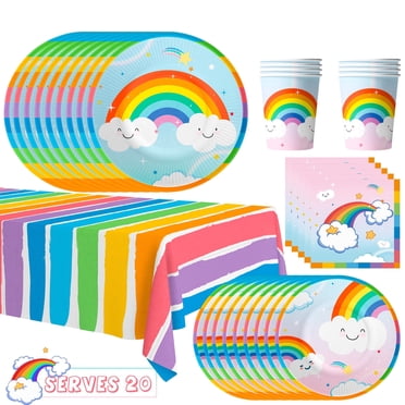 Rainbow Themed 72-Piece Party Supplies: Disposable Dinnerware Set ...