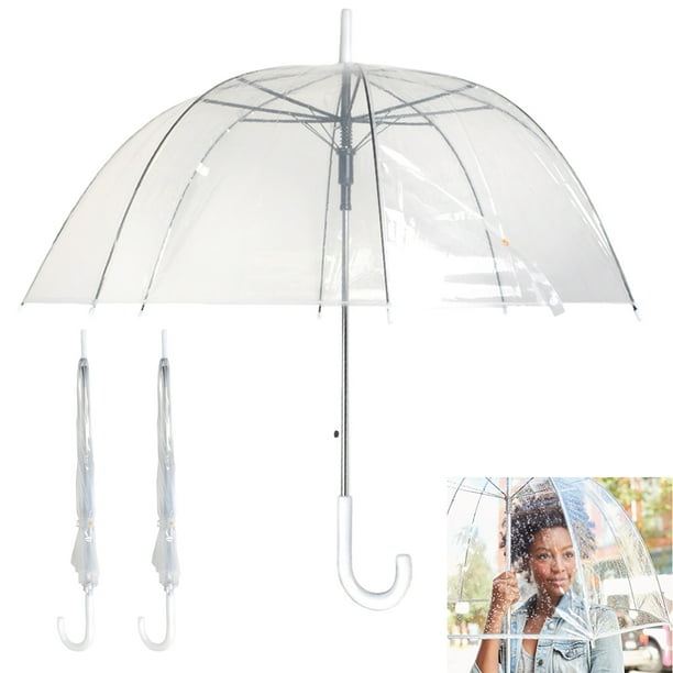 2 Pc Dome Umbrella Wedding Rain Clear Transparent Bubble Parasol Bird ...