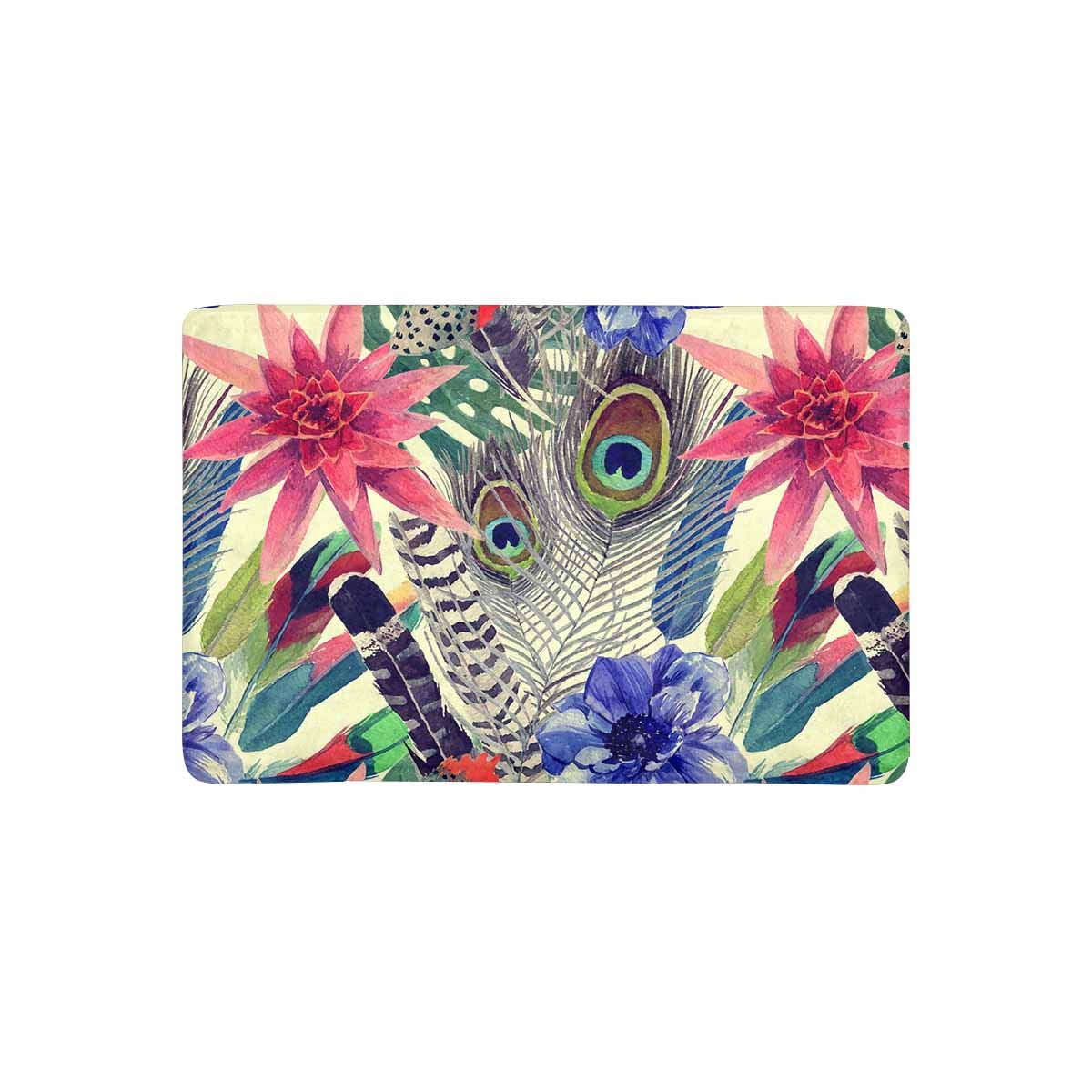 MKHERT Watercolor Exotic Flowers and Peacock Feathers Doormat Rug Home ...