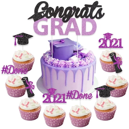 Graduation Decorations Purple and Black 2021 Congrats Grad Cake Topper ...