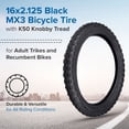 16x2.125 Black MX3 Bicycle Tire with K50 Knobby Tread for Adult Trikes ...