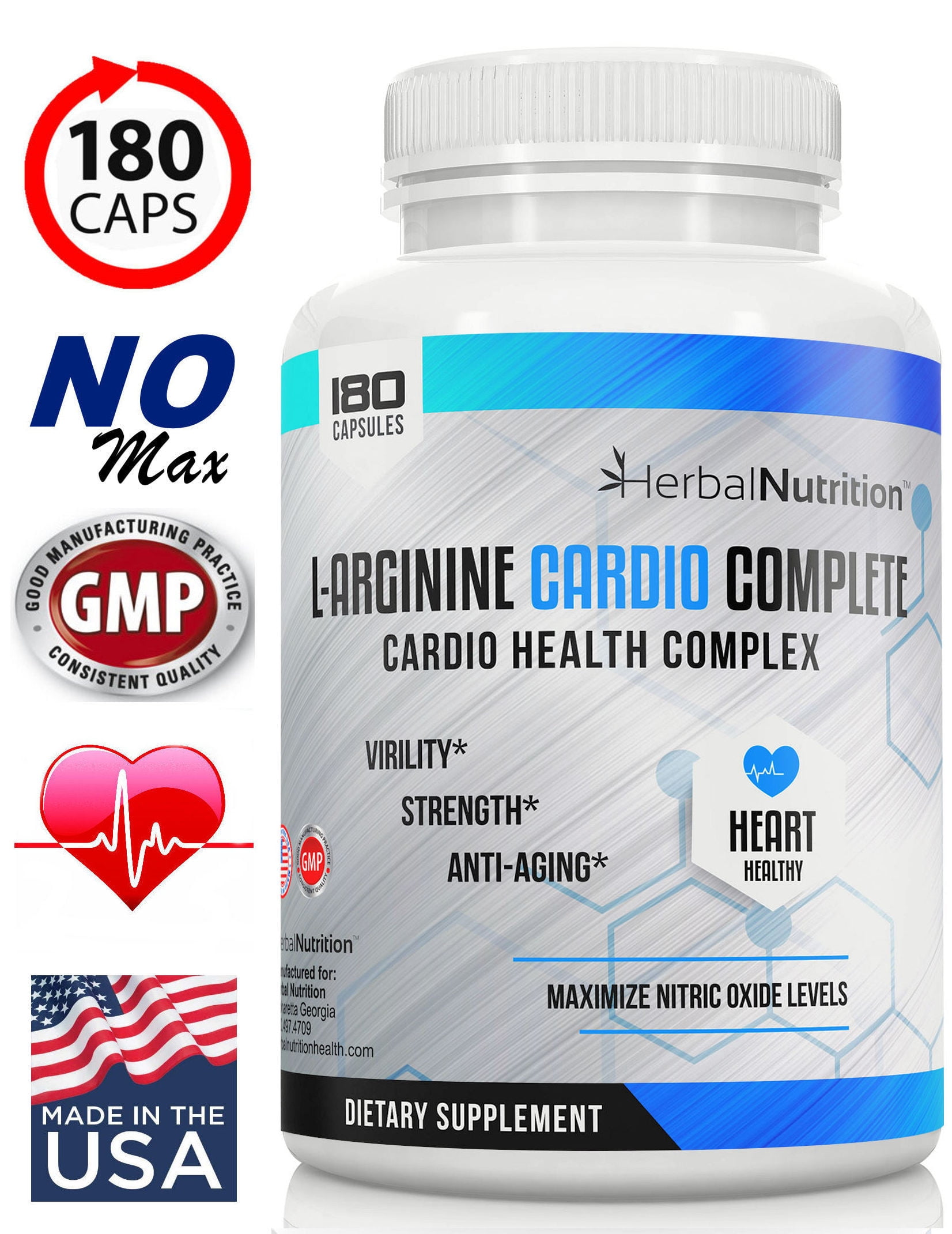 Nitrate Oxide Booster L-Arginine Cardio Complete 1500mg Cardio Support ...
