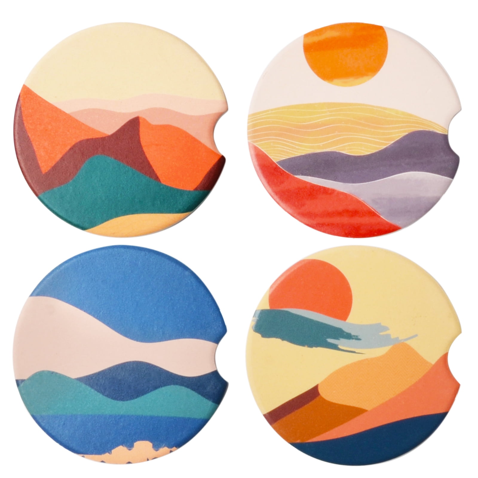 Car Coasters 4 Pack, 2.56" Absorbent Ceramic Coasters for Car ...