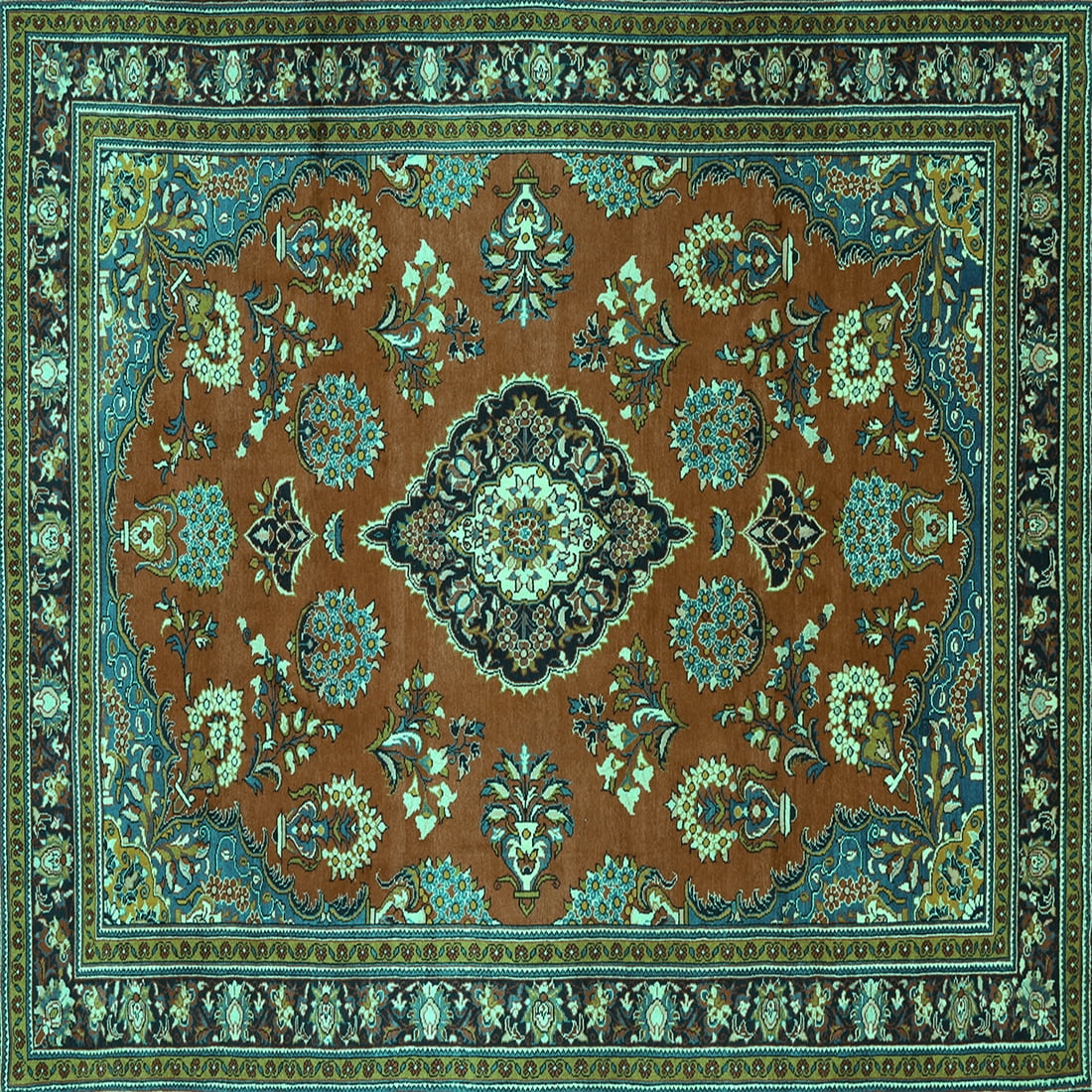 Ahgly Company Machine Washable Indoor Square Persian Turquoise Blue ...