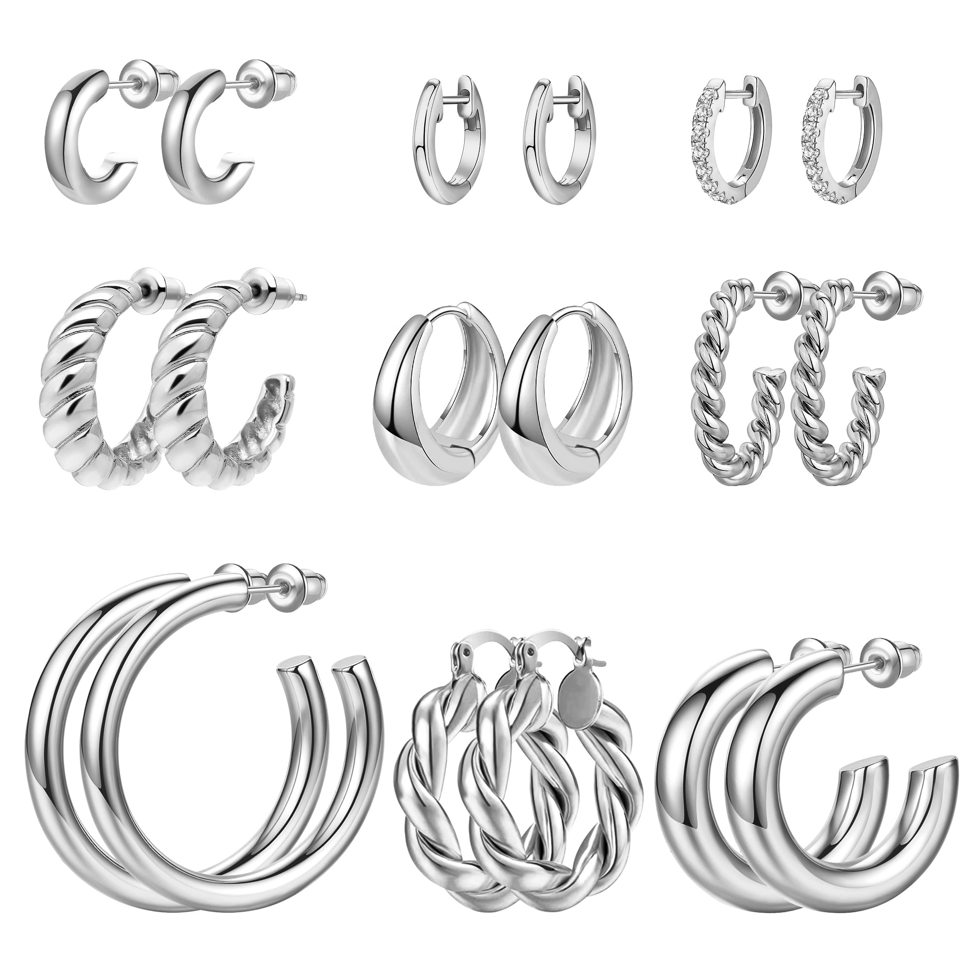 Adoyi Chunky Gold Hoops, Twisted Huggie Hoops, White Gold Plated ... Adoyi Chunky Gold Hoops, Twisted Huggie Hoops, White Gold Plated ...