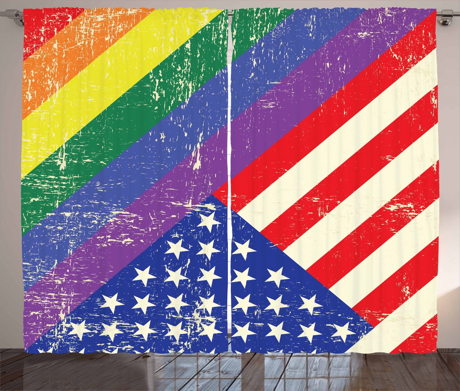 Vintage Rainbow Curtains 2 Panels Set, Worn Out Pride Flag and Old ...