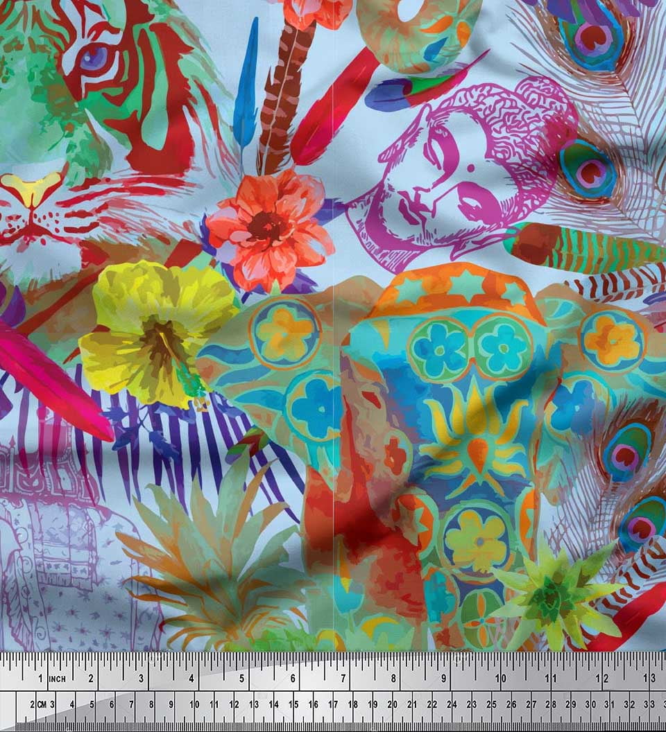 Soimoi polyester Crepe Fabric Indian Traditional Ethnic Print Fabric by ...