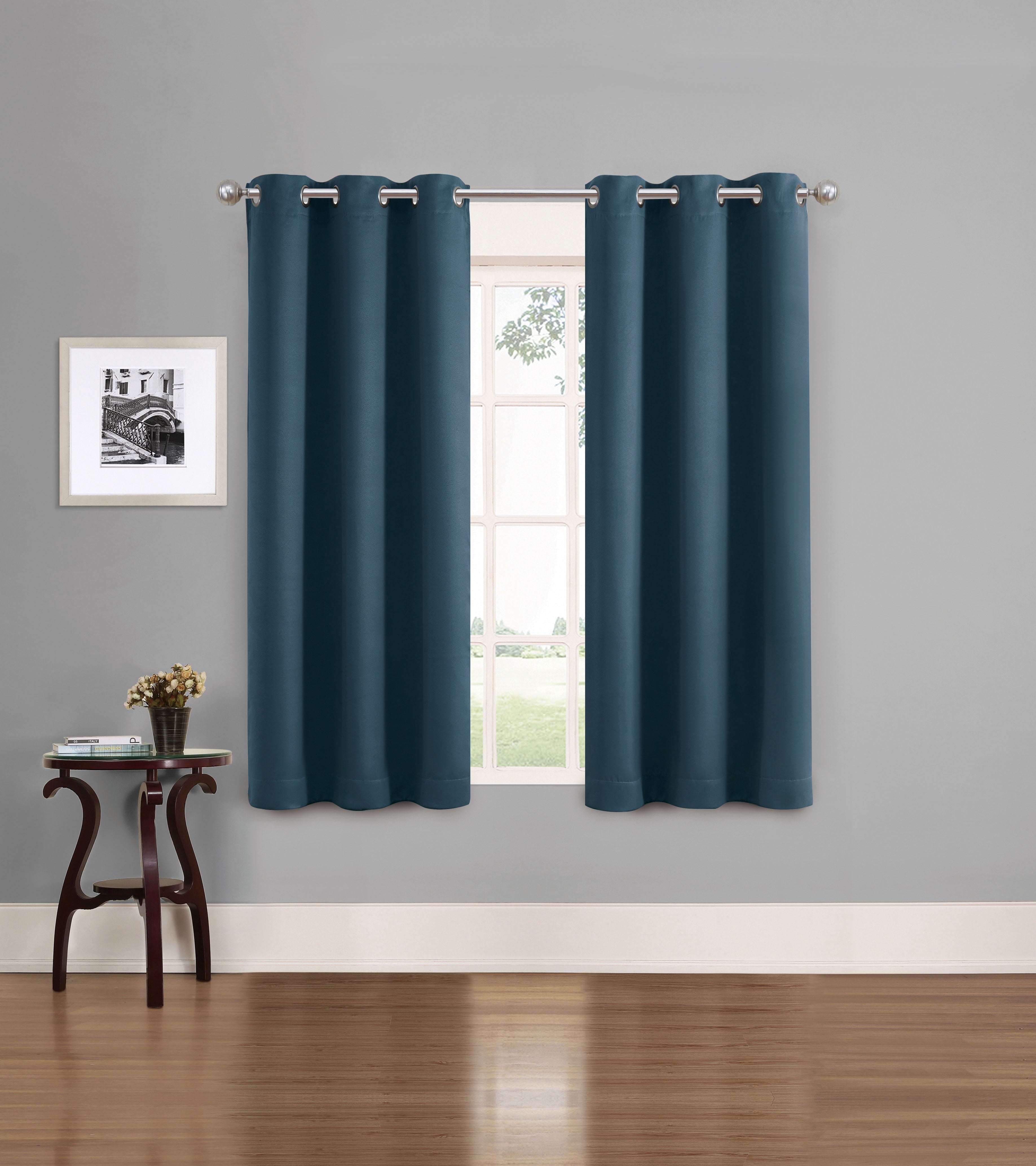 Eclipse Modern 2 Piece Solid Print Blackout Curtain Grommet Set, Indigo ...