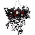 Black Red Artificial Floral Door Swag, Gothic Style Wall Hanging Wreath ...