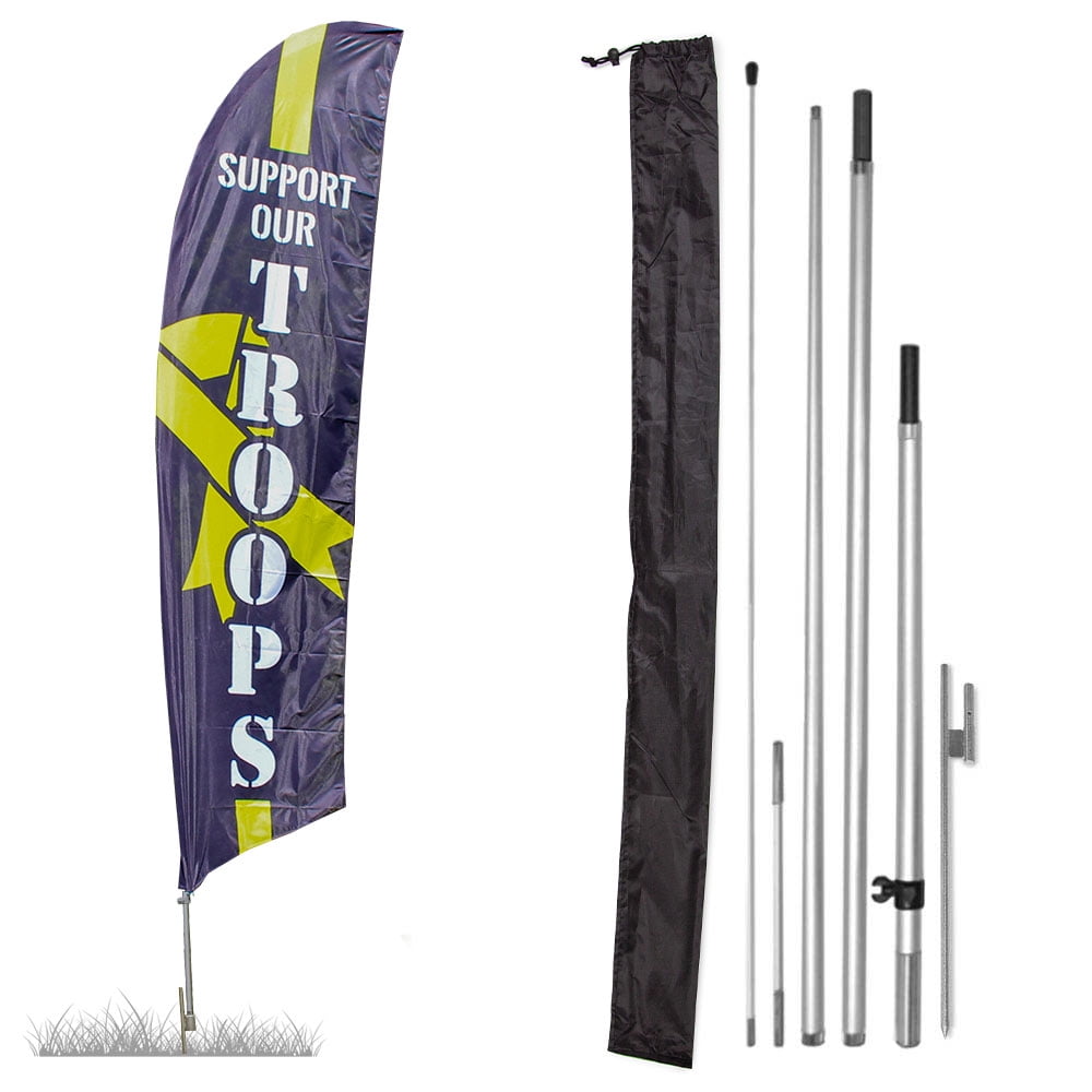 Vispronet Premium Support Our Troops Feather Flag Kit, 13ft, Ground ...