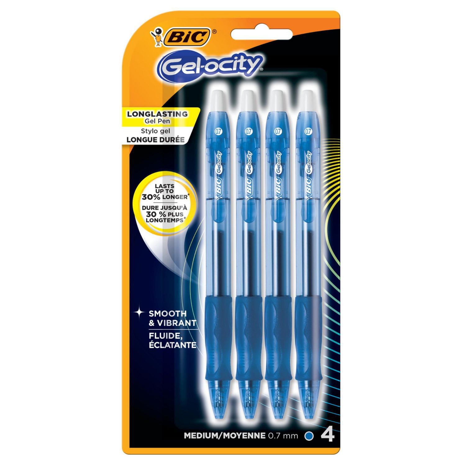 BIC Gel-ocity Retractable Gel Pen, Blue Ink, Medium Point, 4-Count ...