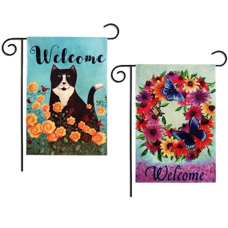 2 Pack Sweet Home Floral Garden Flag Welcome Vertical Double Sided ...