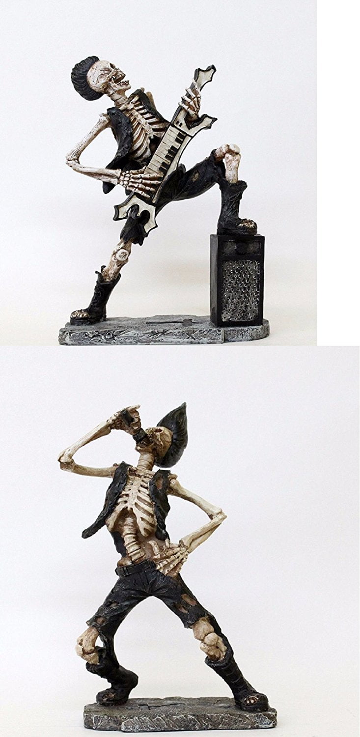 Rocker Skeleton Statue Figurine W/ Rock Skeleton Gothic Horror Statue ...