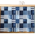 Blue Patchwork Cabinet Curtain, Blue Checkered Linen Texture Striped ...