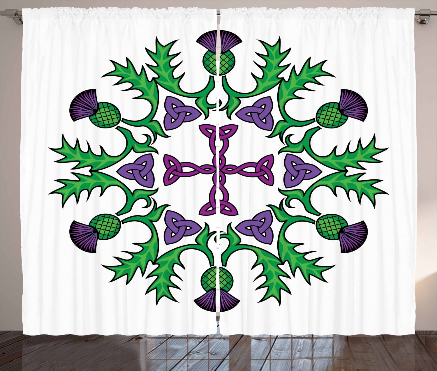 Thistle Curtains 2 Panels Set, Abstract Wreath Image with Flowers of ...