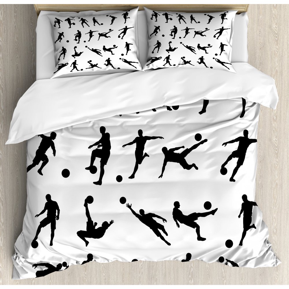 Soccer Duvet Cover Set King Size, Football Player Silhouettes ...