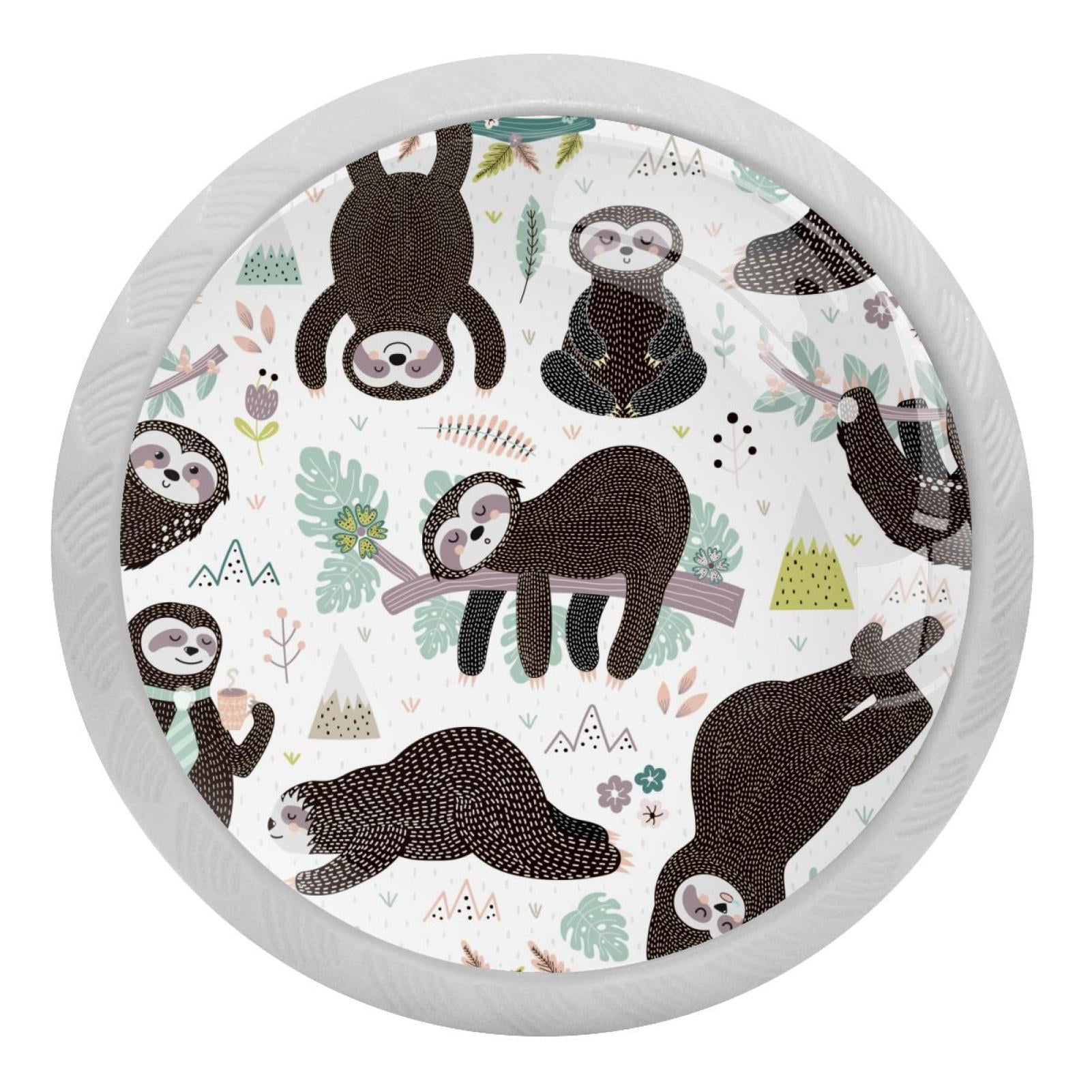 4PCS Round Cartoon Sleeping Sloths Cabinet Fluorescence Knob Glowing in ...