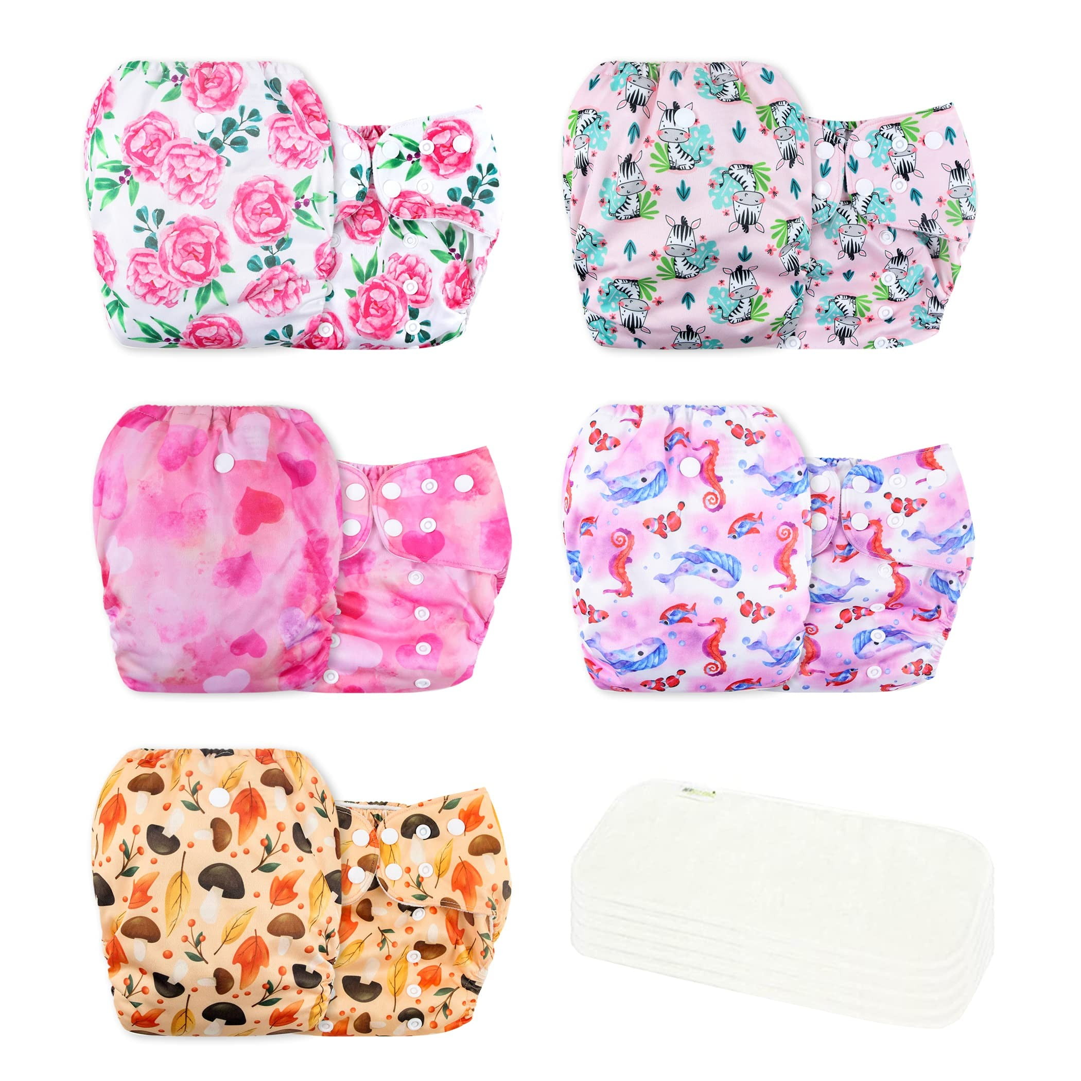 wegreeco Washable Reusable Baby Cloth Pocket Diapers 5 Pack 5 Bamboo ...