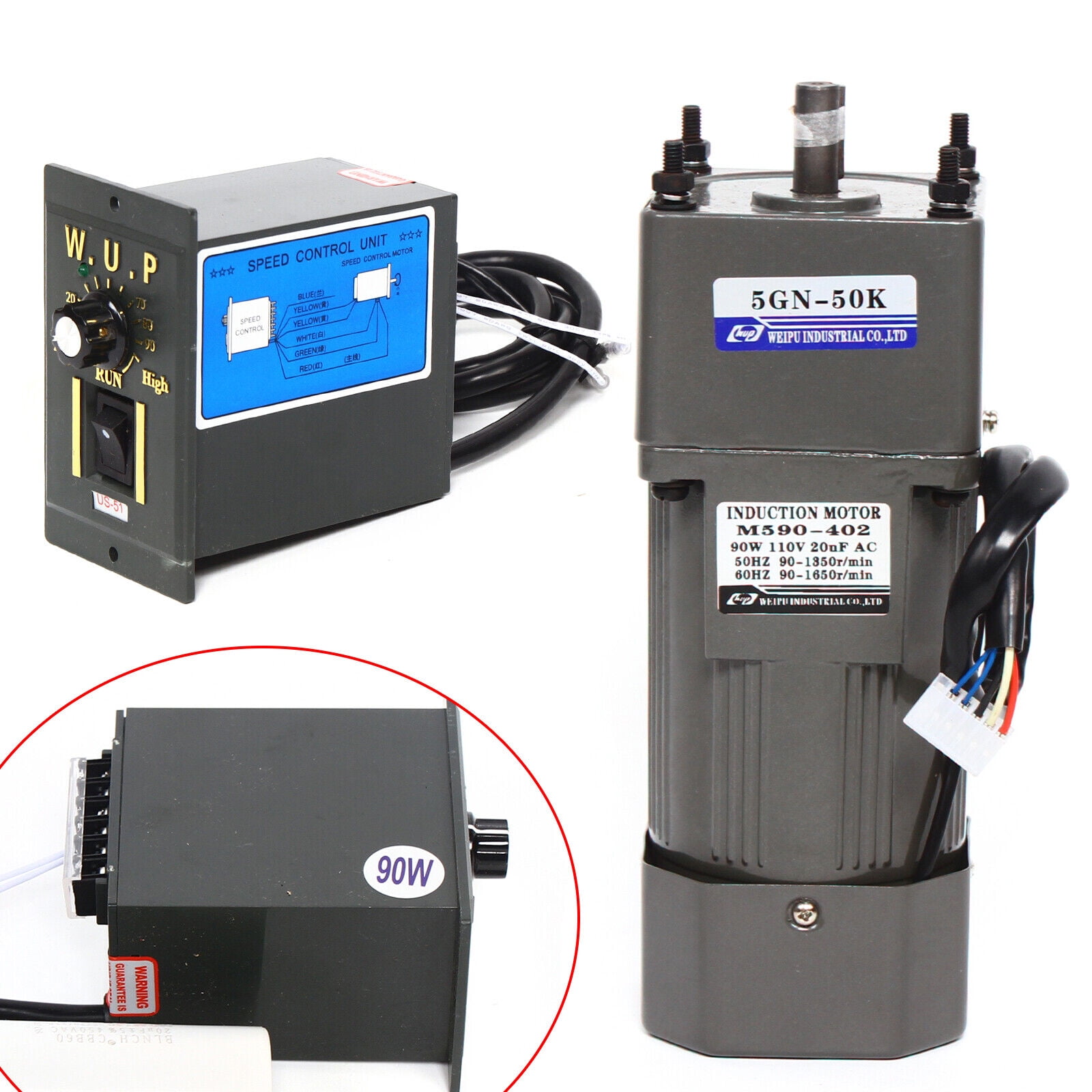 110V AC Gear Motor Electric Variable Speed Controller Torque 1:50 27rpm ...