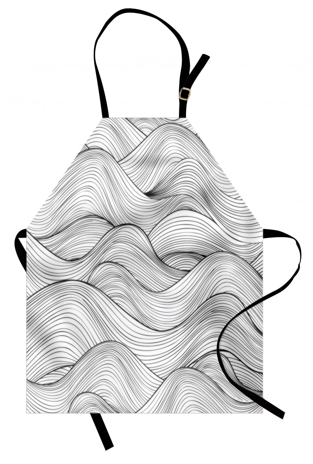 Dark Grey Apron Abstract Geometric Waves Ocean Sea Inspired Monochrome ...