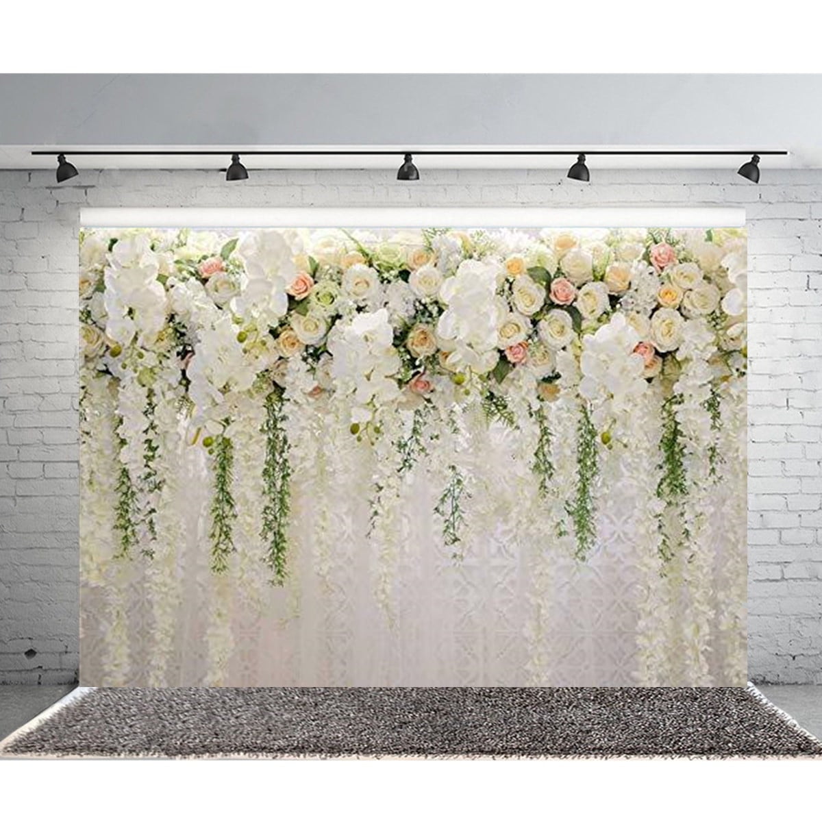 7x5ft Floral Wedding Backdrop White And Pink Rose Wall Background