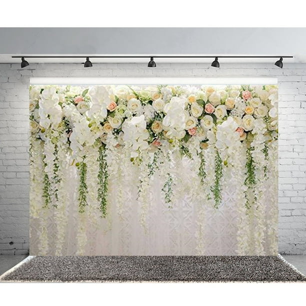 7x5ft Floral Wedding Backdrop White and Pink Rose Wall Background ...