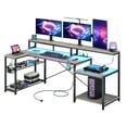 Bestier 71 inch L-Shaped Office and Gaming Desk with LED Lights ...