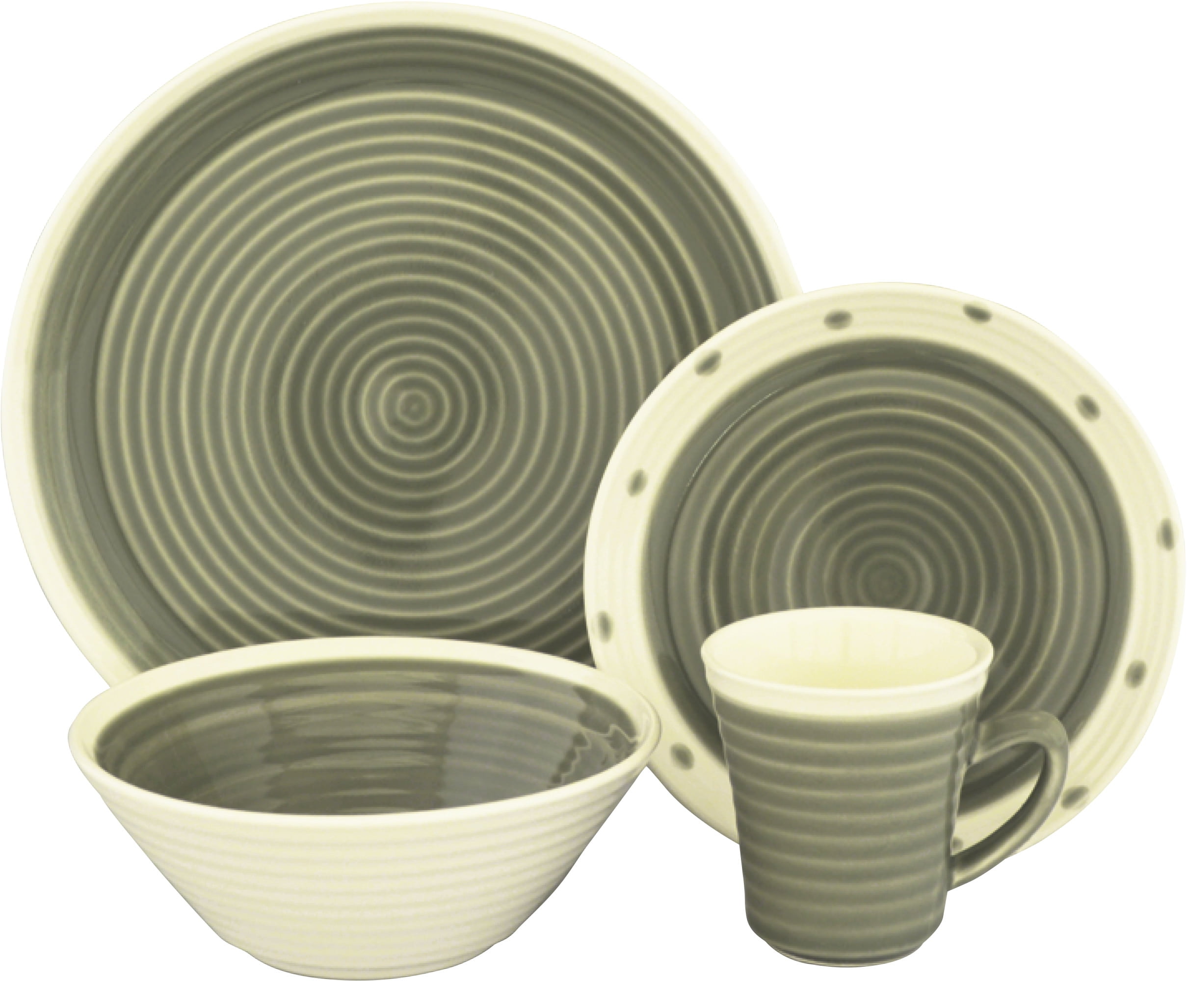 Sango Rico Grey 16 Piece Set, Including 4 Dinner Plates, 4 Salad Plates ...
