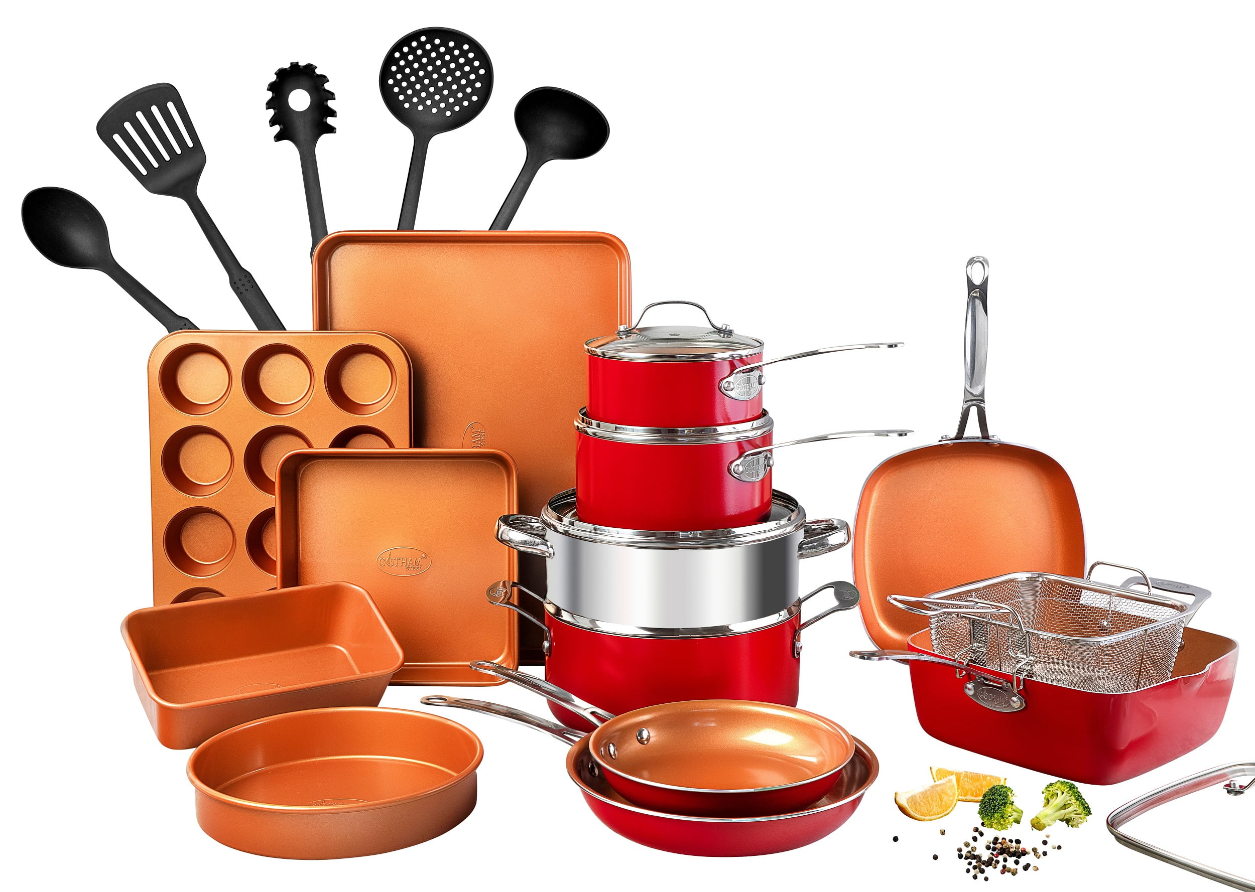 Gotham Steel Kitchen-in-a-box 25 Piece Cookware set, Non-stick Pots ...
