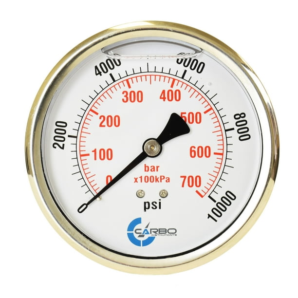 CARBO Instruments 2 1-2" Pressure Gauge, Stainless Steel Case, Chrome Plated Brass Connection ...