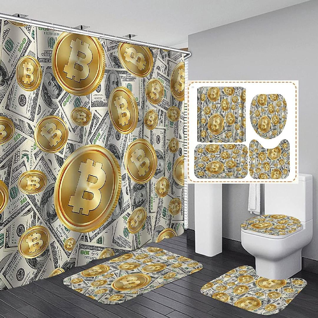 4PCS Money Shower Curtain Set, Hundred US Dollar Bills Cash Banknote ...