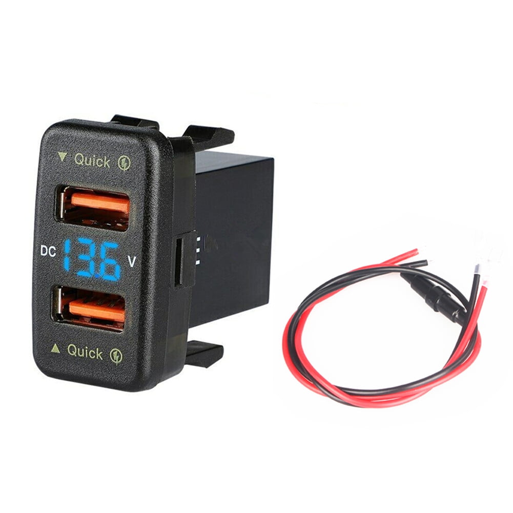 2 in 1 Car Fast Charger 12V Dual USB Phone Socket Voltage Display For ...