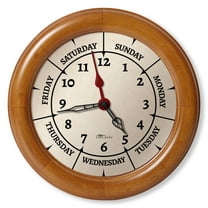 DayClocks Large Time & Day-of-the-Week Wall Clock, 10" Pine Wood Frame ...