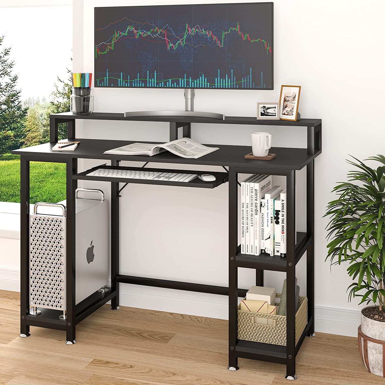 ZXNYH Small Computer Desk with Monitor Stand, 47 Inch Office Desk with ...