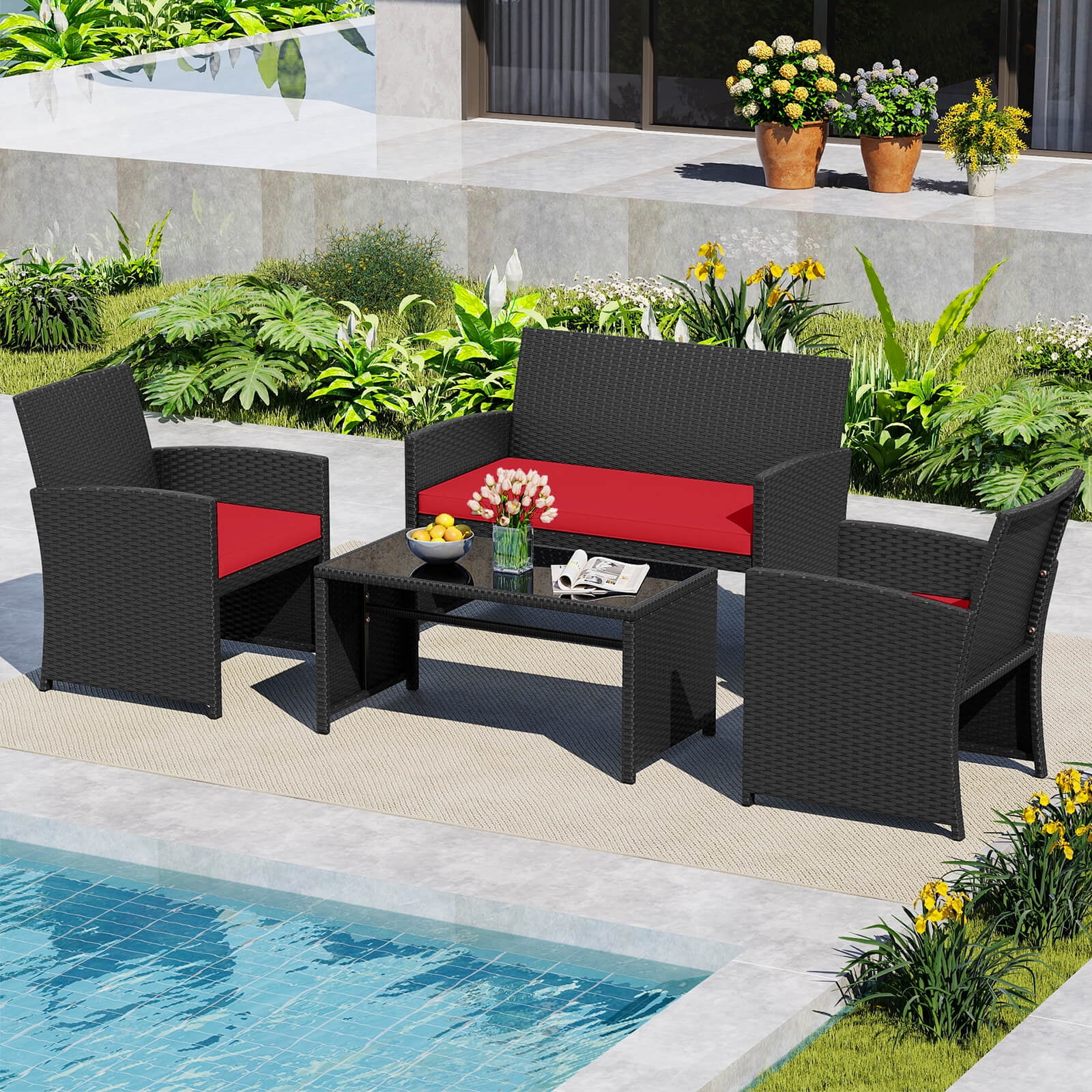 Click here for Costway 4 Pcs Patio Conversation Set With Seat Cus... prices
