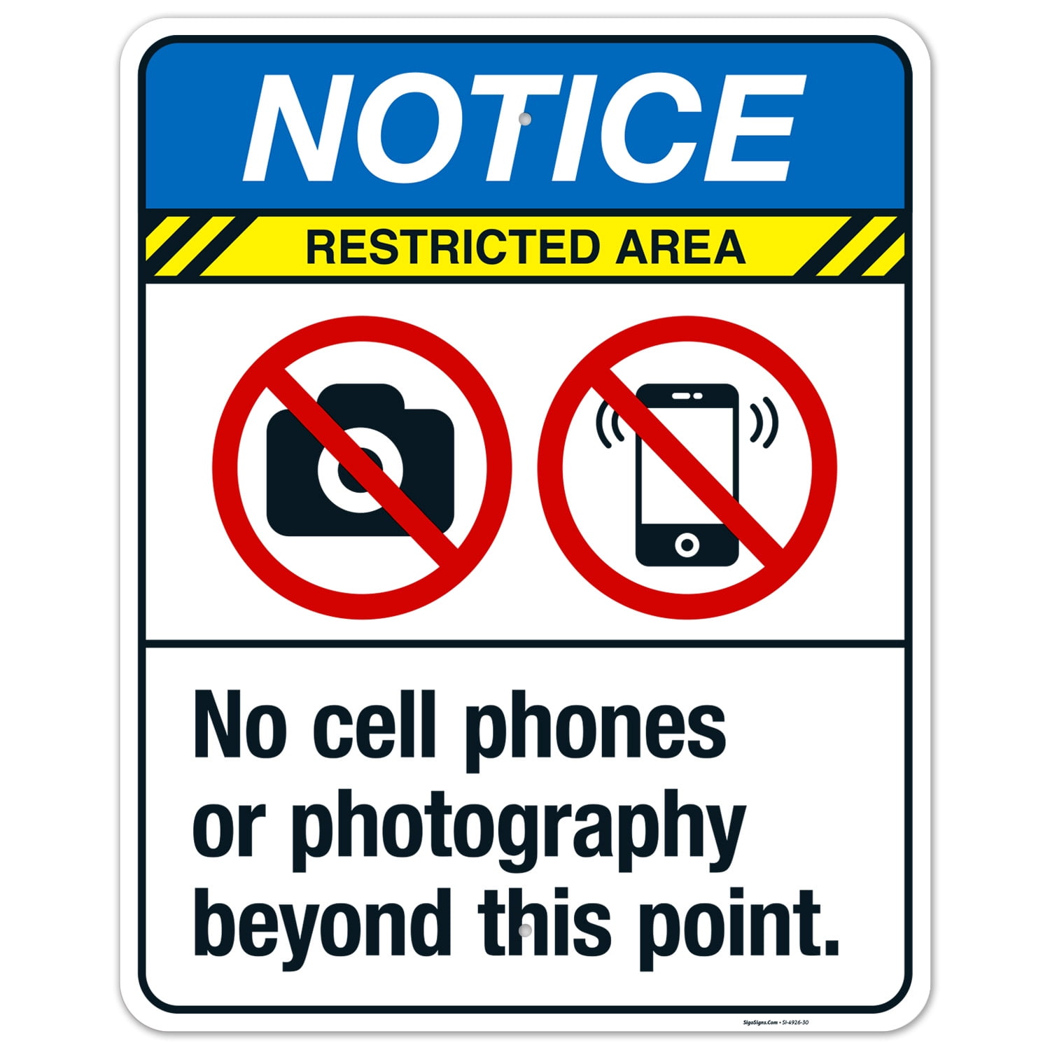No Cell Phones Or Photography Beyond This Point Sign, ANSI Notice Sign ...