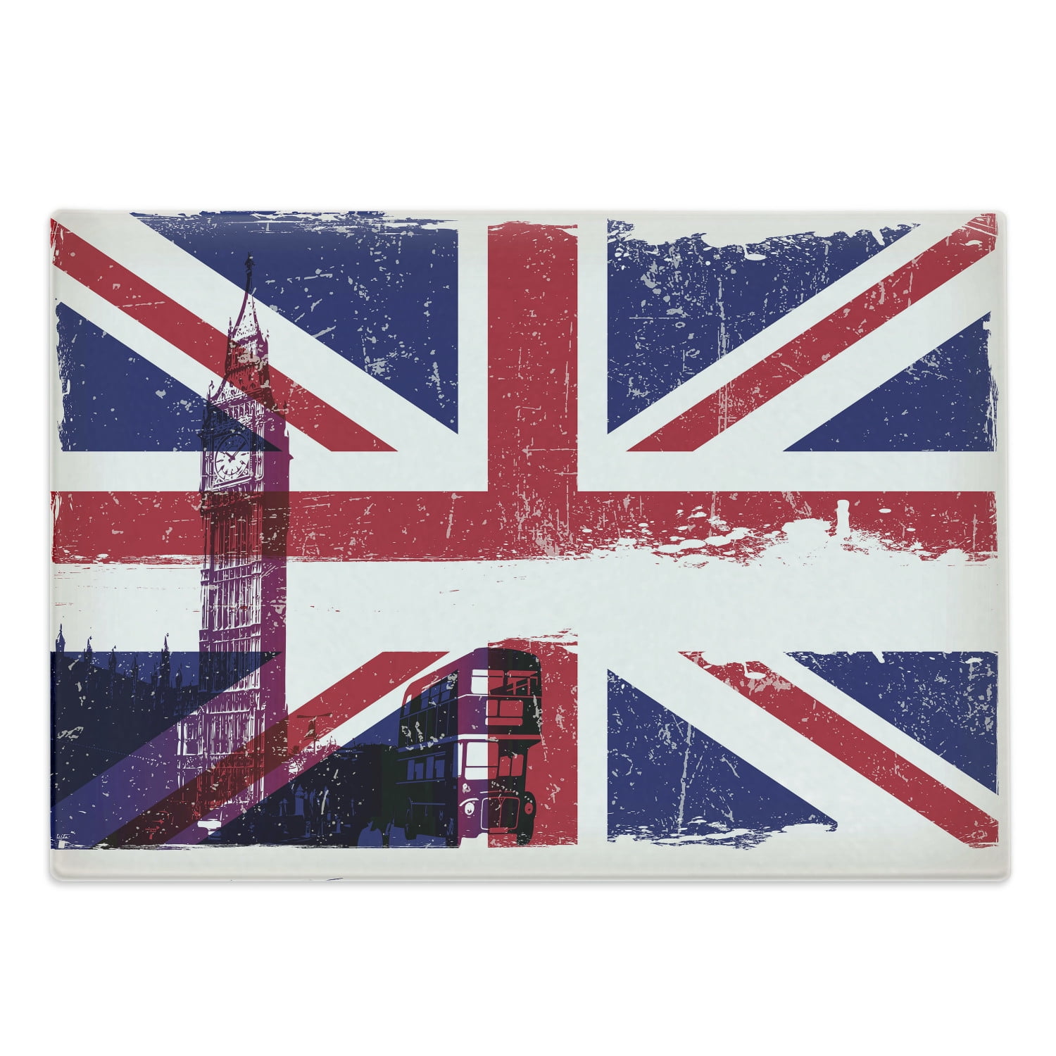 Union Jack Cutting Board, Grungy Aged UK Flag Big Ben Double Decker ...