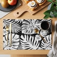Black Palm Leaves Cotton Linen Placemats Set of 8, Tropical Botanical ...