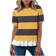 DPTALR Women's Color Block Puff Sleeve T-Shirt,Layered Hem Casual Crew ...