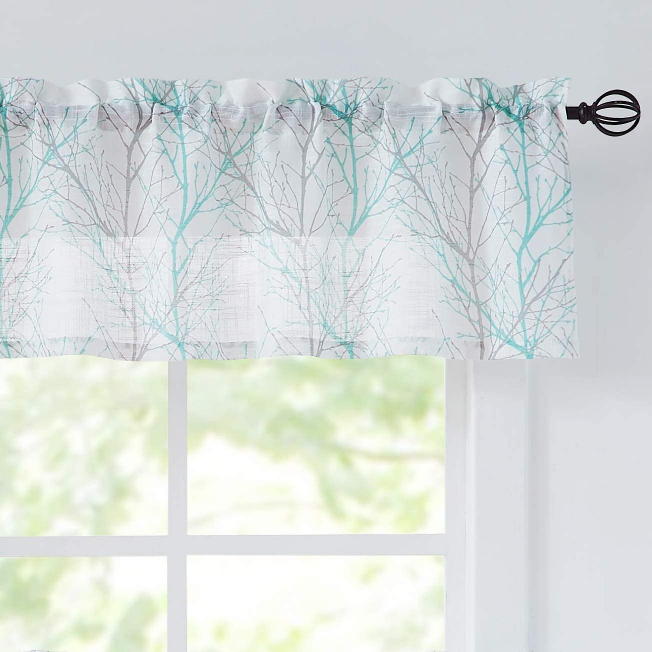 Decoultimatex Aqua Blue Valance Curtains for Windows Print Tree Branch ...