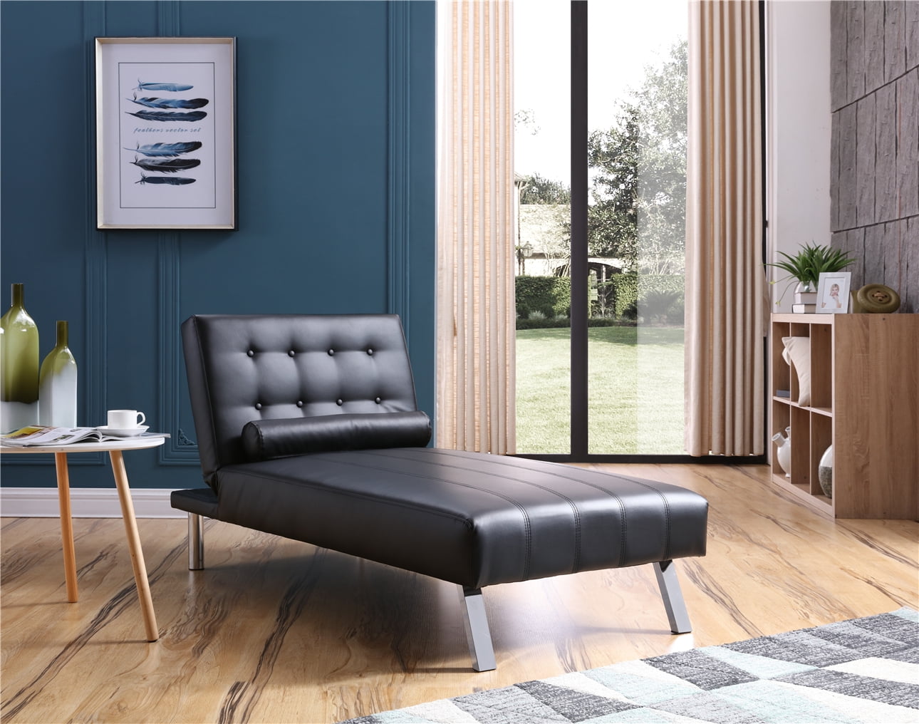 Button Tufted Back Convertible Chaise Lounger with Lumber Support ...