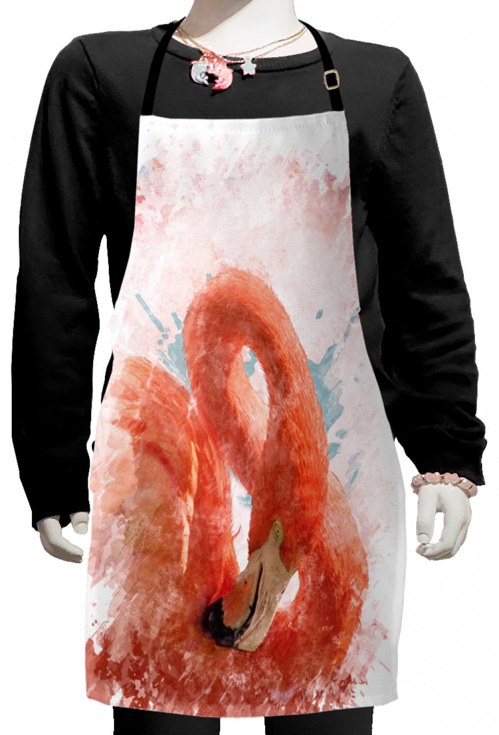 Flamingo Kids Apron, Flamingo Bird with Fairy Feather Watercolor Paint ...
