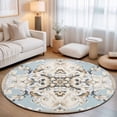 Bohemia Area Rug, Vintage Boho Ethnic Farmhouse Blue Flower Pattern Non ...