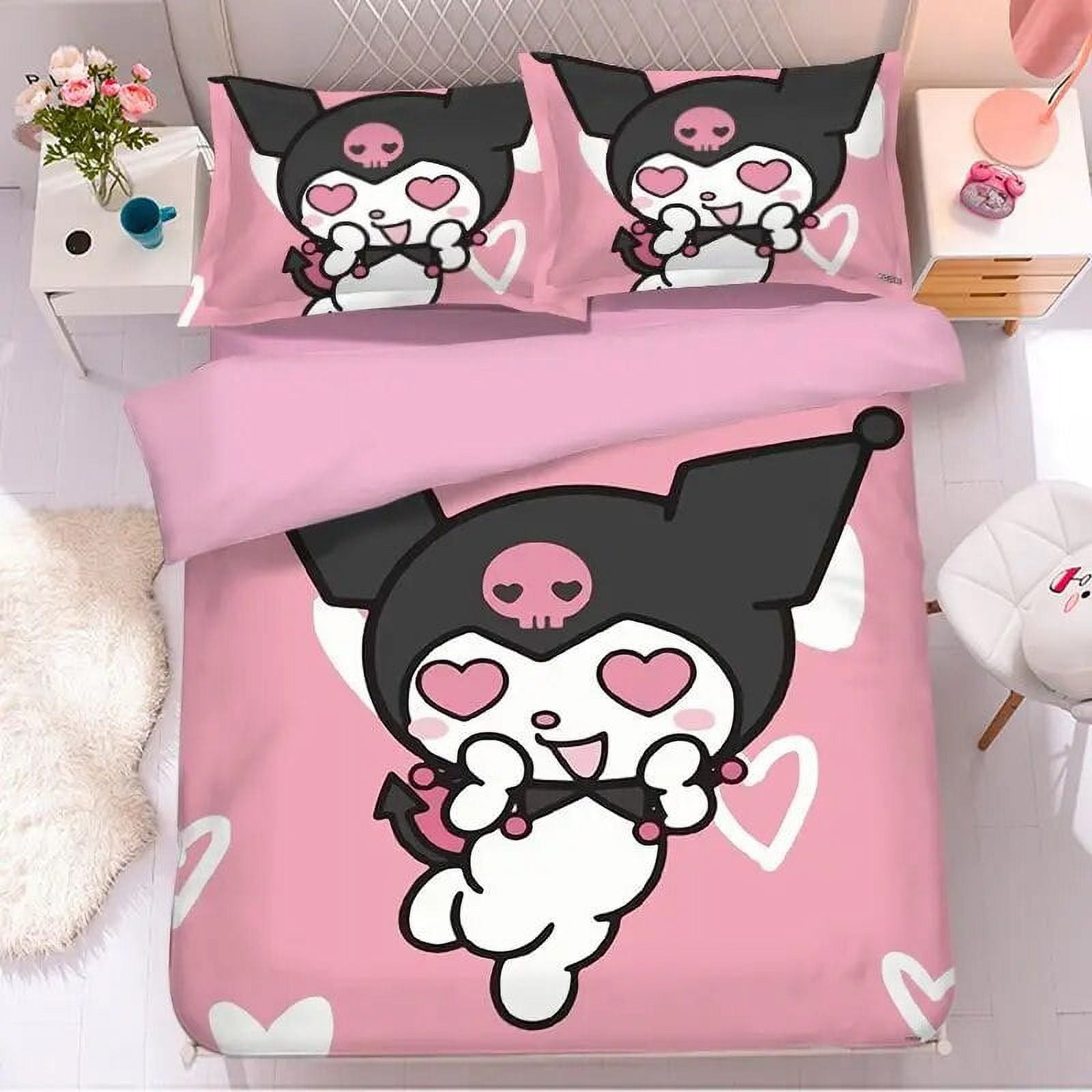 Lz Cute Kuromi New Four Piece Bed Sheet Set With Bunk Bed Single Bed Three Piece Set Sanrio Anime Girly Heart Bedding Wholesale Wt Other 1.5m Bed Set