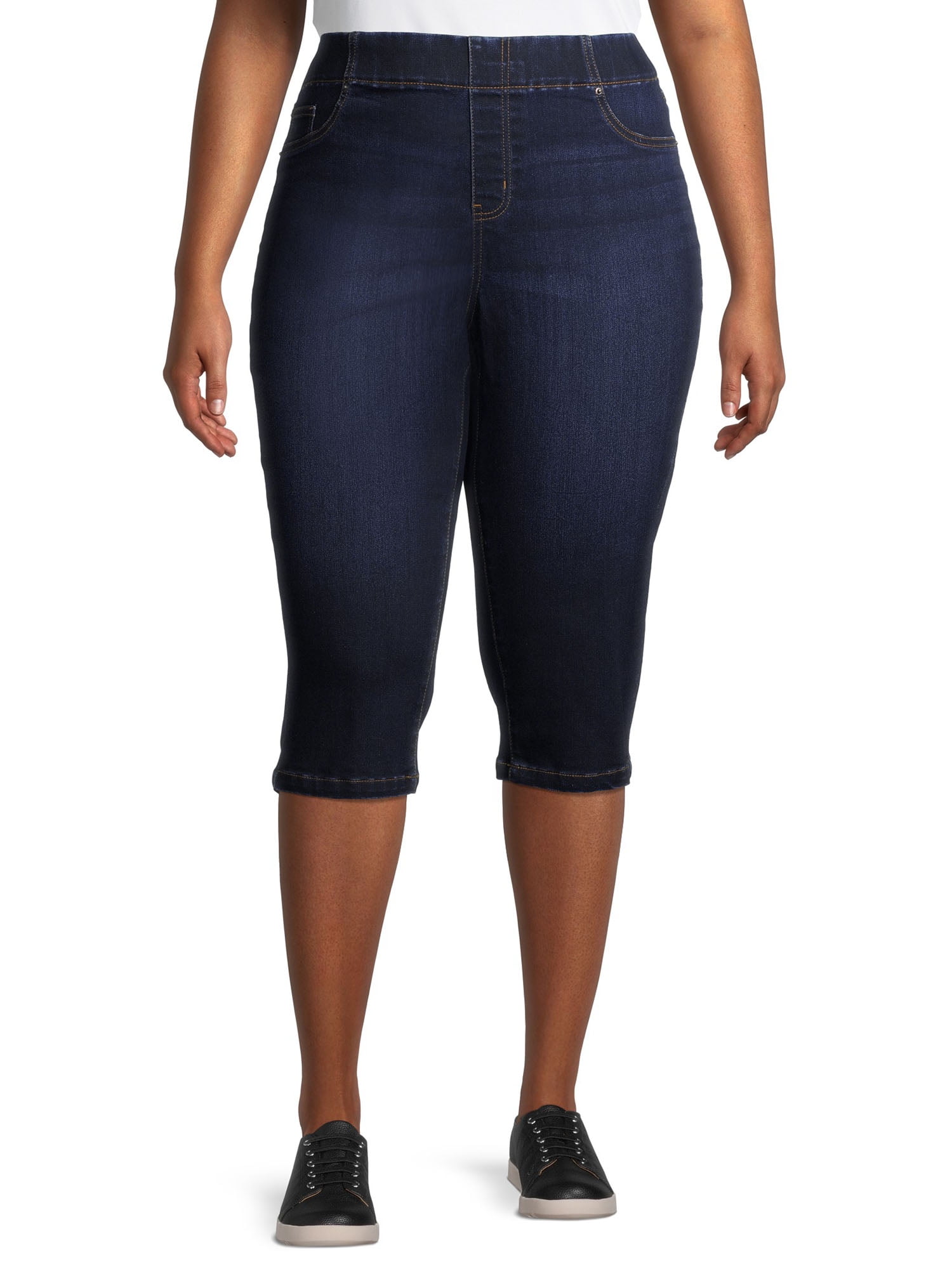 Terra & Sky Women's Plus Size Stretch Pull On Denim Capris - Walmart.com