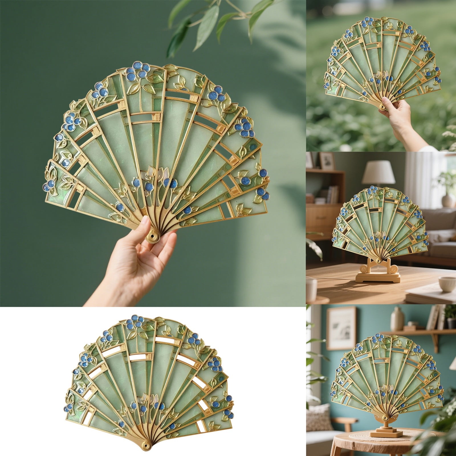 teapwant Blueberry Hand Fan Lifelike 3D Printed Blueberry And Vine Hand ...