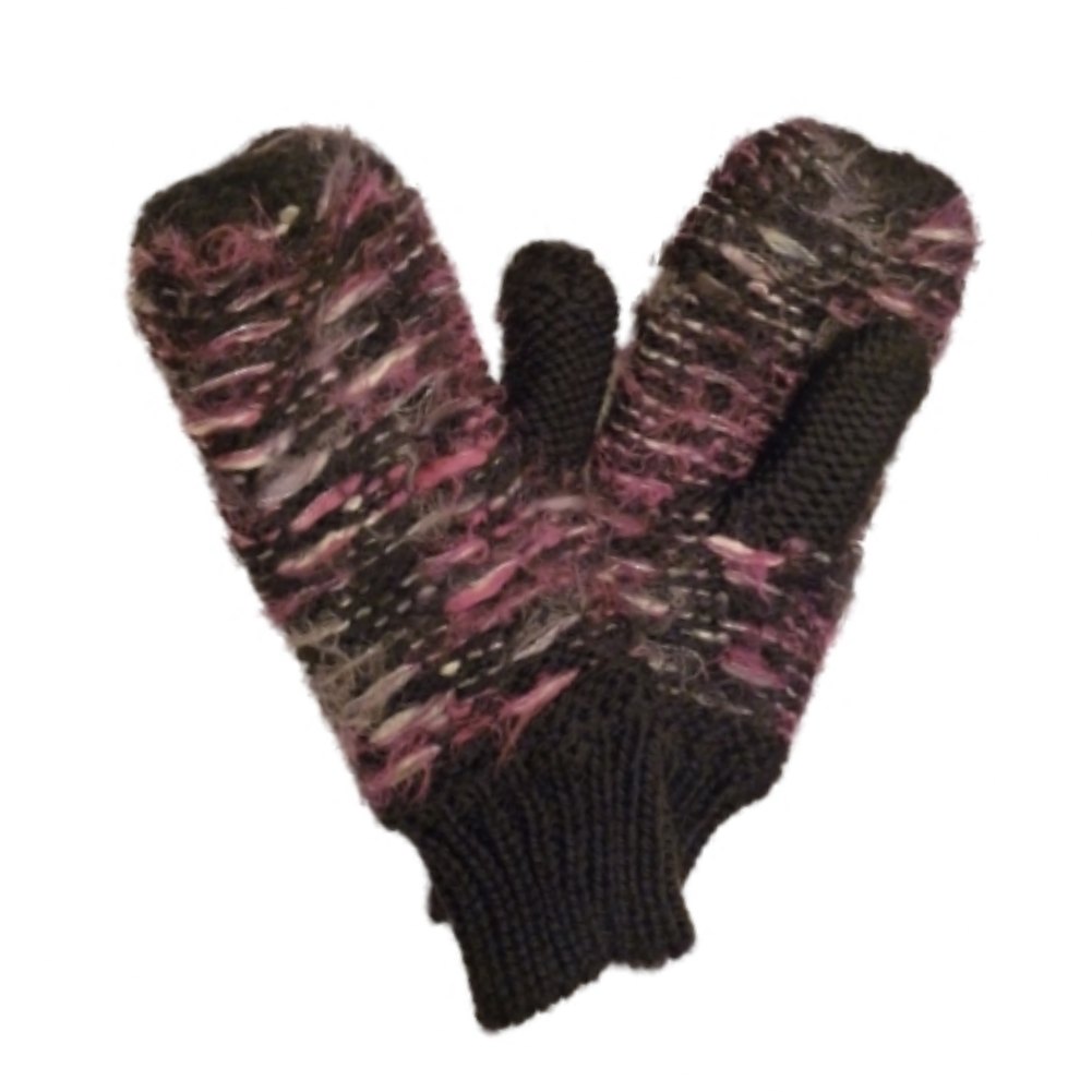 Mudd Womens Soft Black & Purple Knit Mittens with Fleece Lining ...