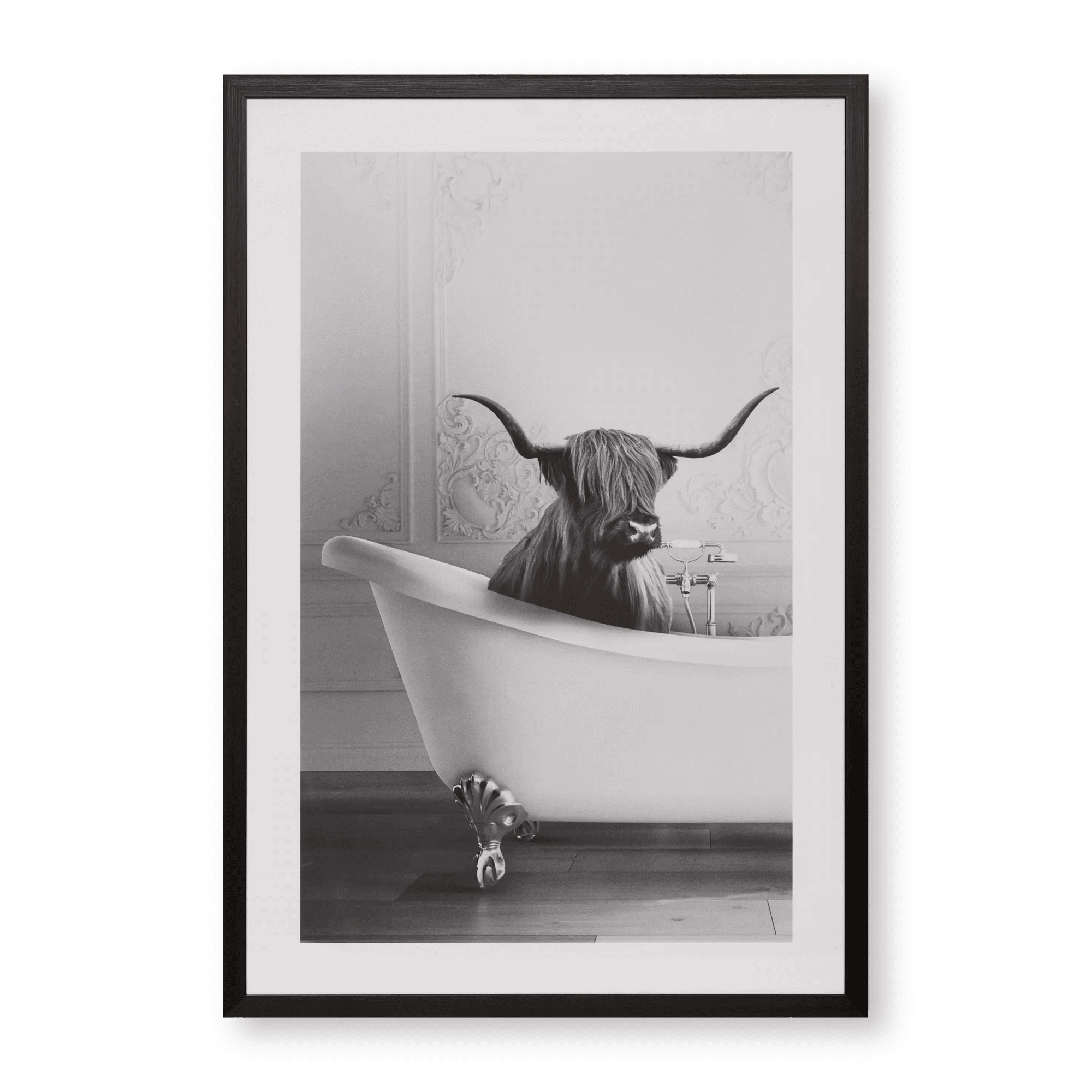 Click here for Bouclair Black And White Bull In Bathtub Printed F... prices